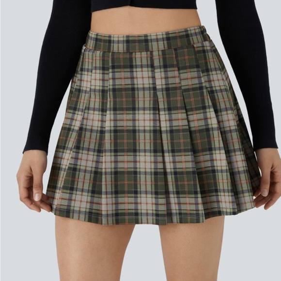 HALARA | Skirts | Halara Green Plaid Mini Skater Skirt With Built In ...